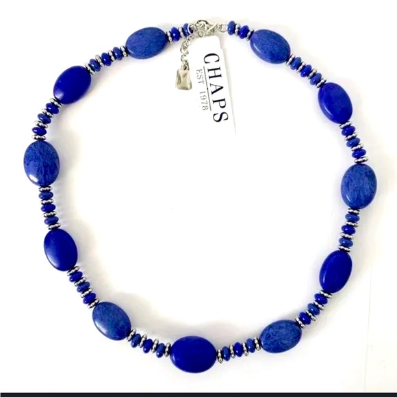 Chaps | Jewelry | Nwt Chaps Blue Marbled Gemstones Beaded Necklace ...